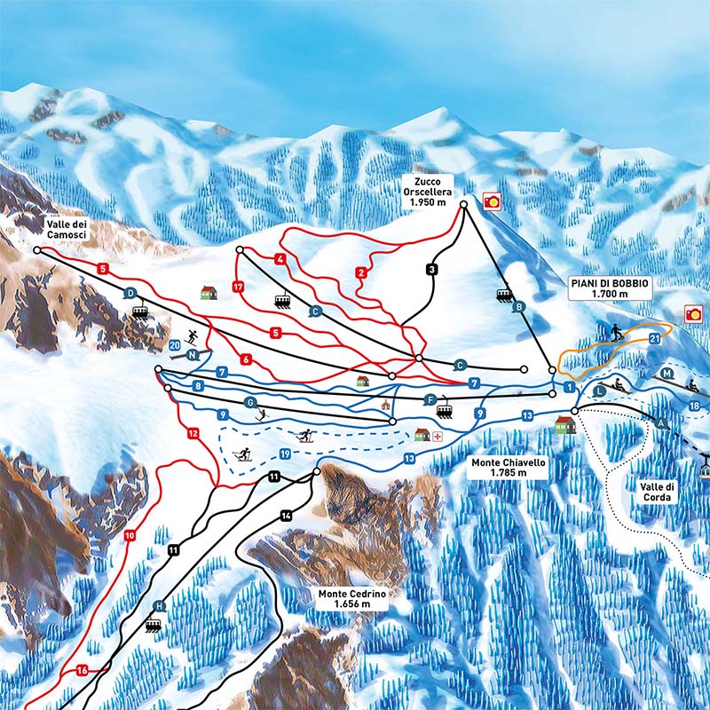 Cartina Piste e Impianti Piani di Bobbio Valtorta